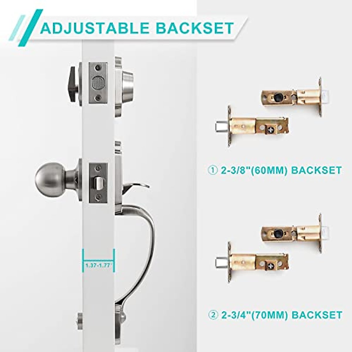 Natsukage Front Door Handle Front Door Lock Set Satin Nickel Entrance Handle Set with Lock Heavy-Duty Adjustable Entry Door Lock Set with Deadbolt and Knob Handle Reversible for Right & Left Handed