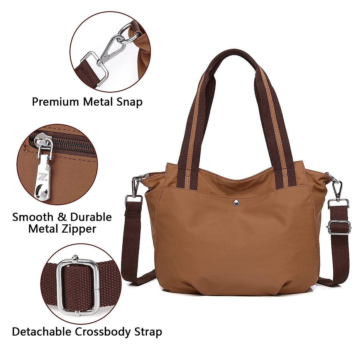 Nylon Tote Bags for Women, Small Crossbody Work Tote Womens Purse and Handbags Waterproof Bag Shoulder Bag with Zipper