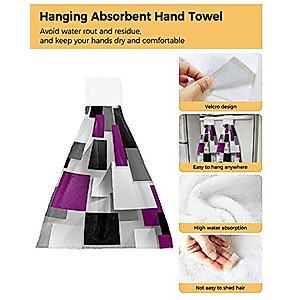 2 PCS Kitchen Hand Towels, Purple Geometry Soft Plush Hanging Tie Towels with Loop for Kitchen Bathroom Dish Cloth Tea Bar Towel Modern Abstract Art Ombre Black Grey
