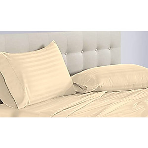FullOfSheets 100% Egyptian Cotton 1000 Thread Count Sheet Sets, Lavish Sateen Stripes, Full Size 8 inch Deep Pocket Stripe Ivory