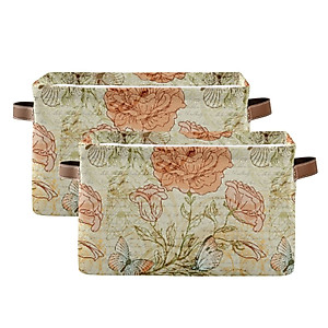ALAZA Retro Rose Butterfly Flower Foldable Storage Box Storage Basket Organizer Bins with Handles for Shelf Closet Living Room Bedroom Home Office 1 Pack