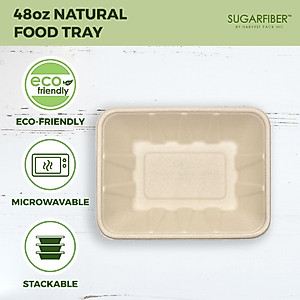 [400 Count] Sugarfiber by Harvest Pack 48 oz Compostable Disposable Food Container Serving Trays, Rectangle, Made from 100% Eco-Friendly Plant Fibers