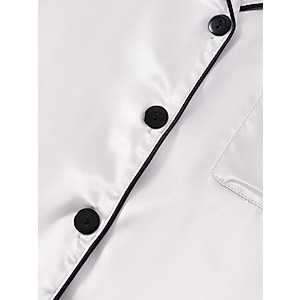 LYANER Women's Satin Pajamas Set Short Sleeve Button Shirt Silky Sleepwear with Shorts Set PJ White Small