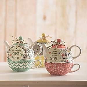 Pavilion Gift Company Bloom Mother Ceramic Tea for One, 15 oz, Multicolor