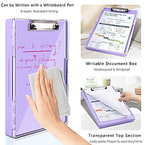 Clipboard with Storage,Heavy Duty Clip Boards 8.5x11 with 2 Storage Case,Clear Visible Top Panel Storage Clipboards,Side Opening Clip Boards,Nursing Clipboard Folder Case for Office Supplies-Purple