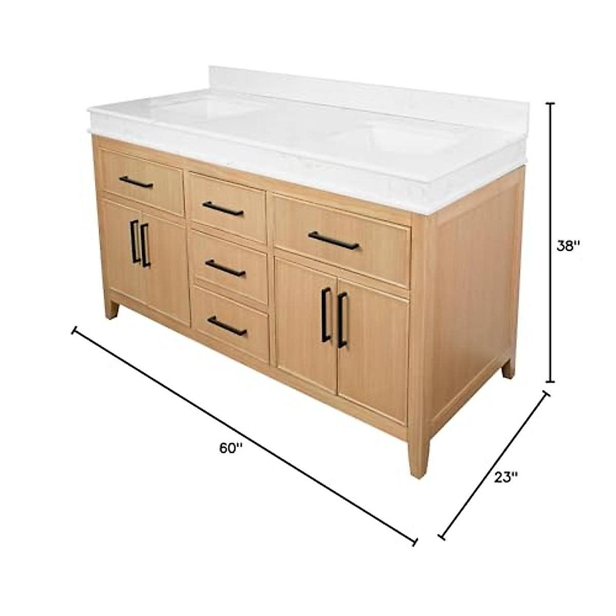 Kitchen Bath Collection Kensington 60-inch Double Bathroom Vanity (Engineered Marble/Blonde): Includes Blonde Cabinet with Engineered Marble Countertop and White Ceramic Sinks
