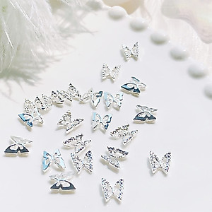 WOKOTO 100pcs Silver Butterfly Nail Charms For Acrylic Nails Butterfly Jewelrys 3d Nail Charms Nail Jewelry For Acrylic Nails Art 3d Butterfly Charms Silver Nail Studs Charms For Nails Designs