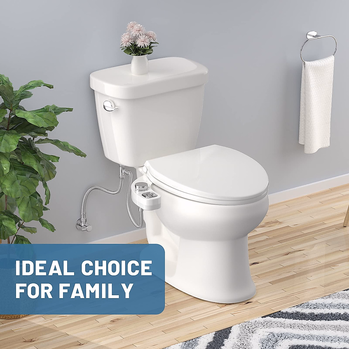 PIKETS Bidet Attachment for Toilet, Dual Nozzle (Frontal and Rear Wash) Non-Electric Fresh Water Toilet Seat Attachment with Nozzle Self Cleaning, Adjustable Water Pressure(Chrome Silver)