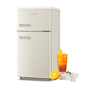 DEMULLER Retro Mini Fridge 3.5 Cu.ft Refrigerator with Top Freezer Compact Fridge Apartment Size Refrigerator Dual Door Fridge with Handles Small Refrigerator for Home Office Dorm