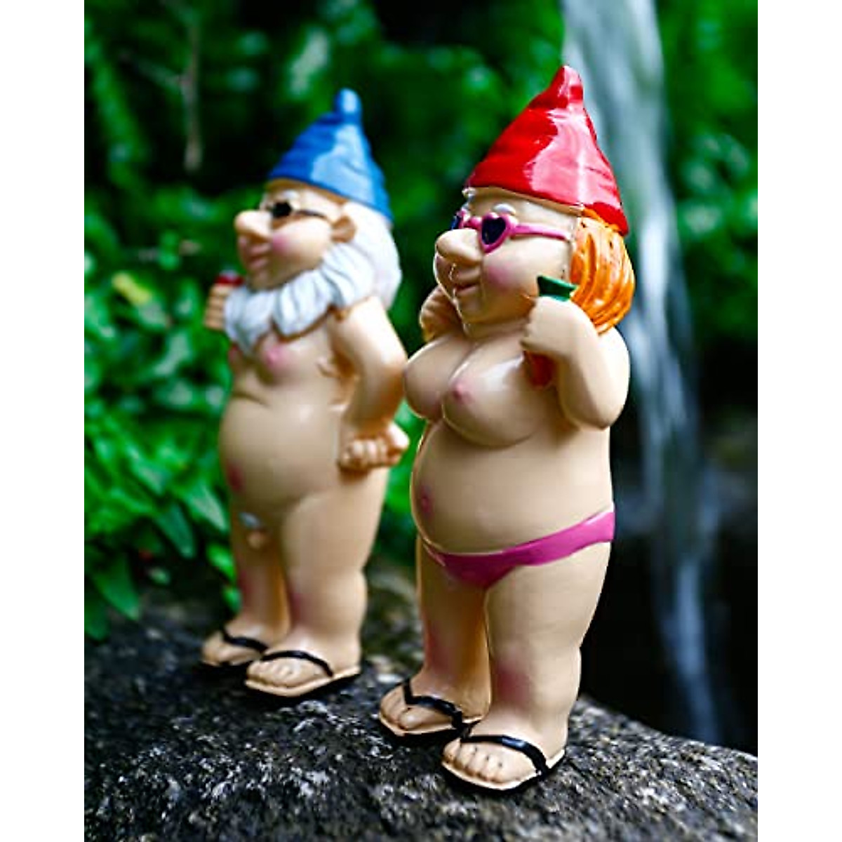 BBdis 2 PCS Naked Gnomes Statues, 4.7 Inch Naughty Garden Gnome Funny Statue for Home Indoor or Outdoor Lawn Gnome Decorations Housewarming Garden Gift (Man and Woman)