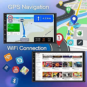 [2G+32G] Android 11 Double Din Car Stereo with Apple Carplay Android Auto, 7 Inch Touch Screen Car Radio with HiFi/BT/IPS Display/GPS Support Fastboot Backup Camera Mirror Link WiFi Connect BAJKQKAI