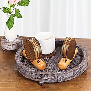 Wooden Coasters for Drinks-Natural Acacia Wood Drink Coaster Set for Drinking Glasses , Tabletop Protection for Any Table Type , Set of 5-Dia 3.5*3.5inchs（New Snail Coasters）