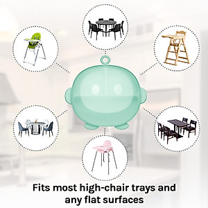 Qishare Silicone Suction Plates for Babies & Toddlers - Strong Suction Grip Divided Dish - Self Eating Utensils Set with Straw, Fork, Spoon for Kids - Dishwasher-Safe Toddler Plates (Green)