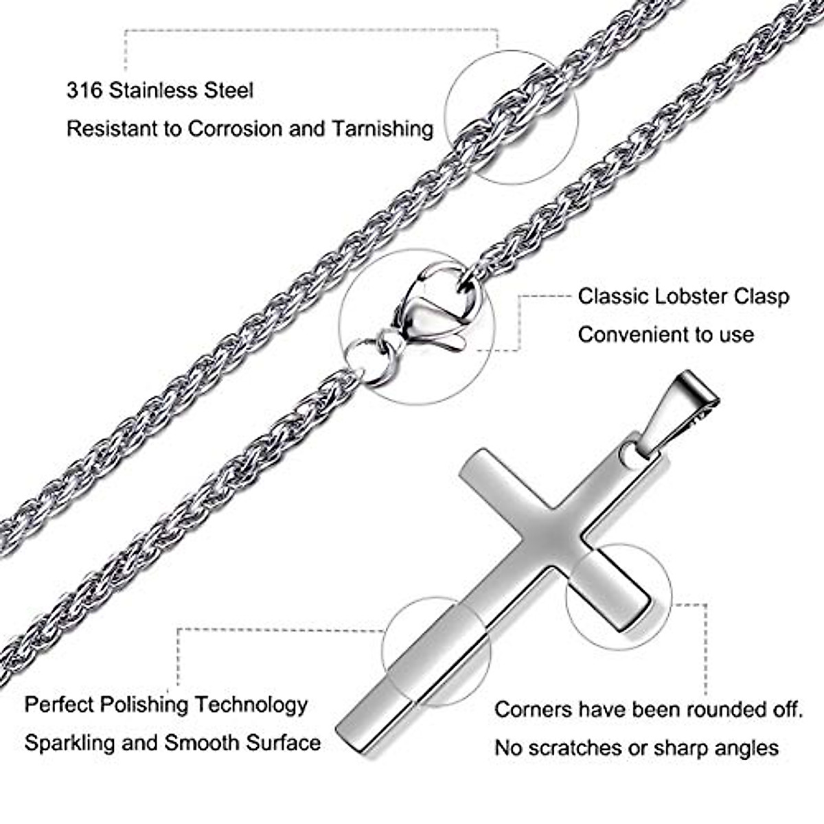 Jwelbuete Cross Pendant Necklace for Men Stainless Steel Titanium Necklace,18-36 Inches (20" Chain)
