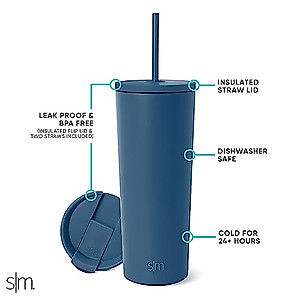 Simple Modern Insulated Tumbler with Lid and Straw | Iced Coffee Cup Reusable Stainless Steel Water Bottle Travel Mug | Gifts for Women Men Her Him | Classic Collection | 24oz | Slumberland