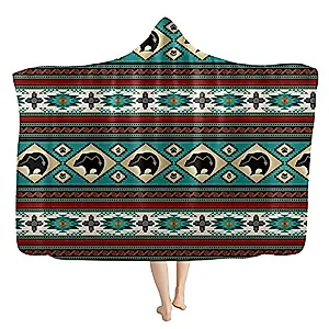 SEANATIVE Hooded Blanket Adult Warm Hooded Blanket with Aztec Bear Pattern for Women Men and Children Suitable for Sofas Beds Travel - Size：L