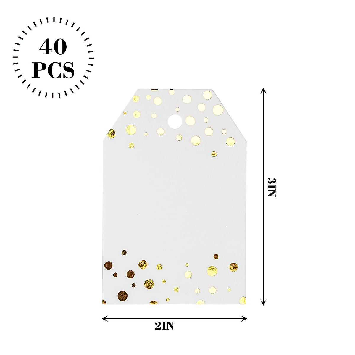 SallyFashion 40PCS Gold Stamped Dots Gift Tags, Shiny Gold Dots Present Tags Hang Tags with String for Wedding Gift Wrapping Birthday Party Favors