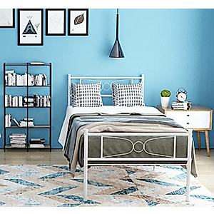 White Twin Bed Frames with Headboard Storage for Girls Boys Adults, Metal Twin Size Platform Bed Frame no Box Spring Needed, Mattress Foundation with Steel Slats Support, Noise Free, Anti-Slip