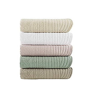 Madison Park Madison Park Luxe Quilted Throw Blanket - Damask Stitching Design, Cotton Filled Spread, Ultra Soft, Cozy Bedding for Living Room Couch, Sofa, Bed, 60x72", Scalloped Borders Seafoam