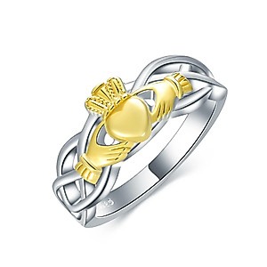 SEIYANG Claddagh Ring for Women - Real Sterling Silver & 14k Gold Plated with Fine Details - Irish Friendship Ring - Love, Friendship, Loyalty, Engagement, Marriage, Wedding - Celtic Jewelry for a Woman (8)