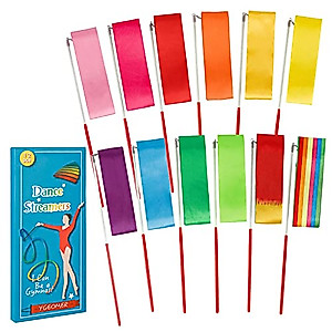 YGEOMER 12pcs Dance Ribbons, Gymnastics Ribbon for Twirling, Artistic Dancing, Gymnastics, Kids Talent Shows