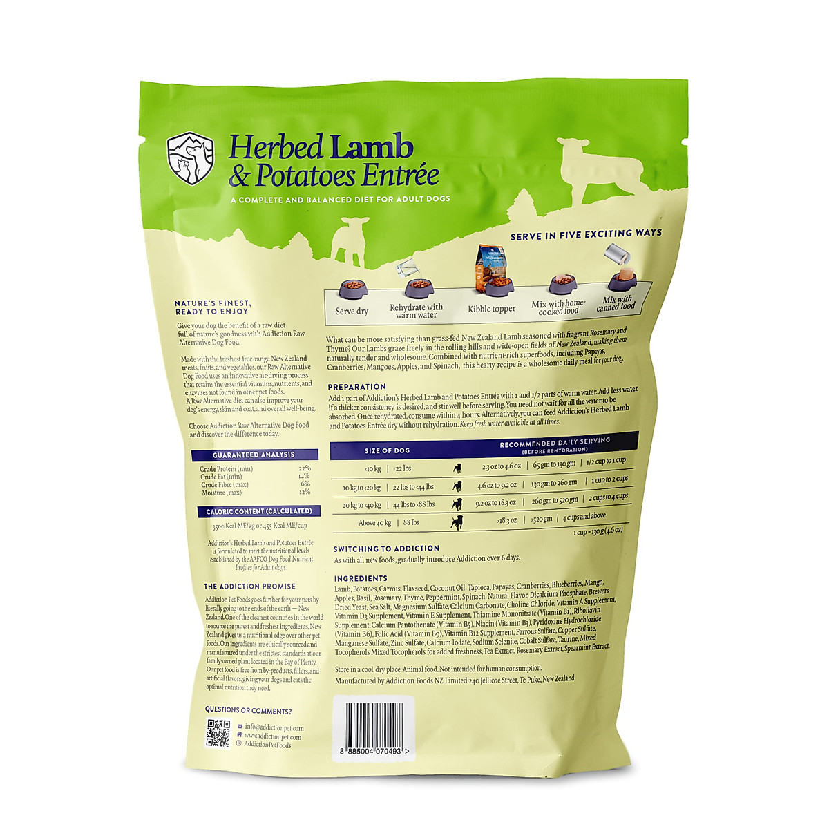 Addiction Herbed Lamb & Potatoes Raw Alternative Dog Food - Gently Air-Dried Complete Meal or Dog Food Topper for Digestive and Skin and Coat Health, 2 lb