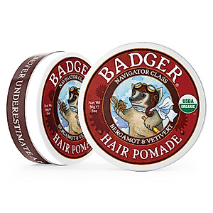 Badger - Hair Pomade, Certified Organic, Medium Hold Hair Pomade with Great Shine, Essential Oils, Mens Hair Pomade, 2oz