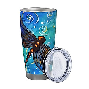 Butterflies and Dragonflies 20oz Tumbler Stainless Steel Vacuum Insulated Coffee Travel Mug, Durable Insulated Coffee Travel Mug with Splash-Proof Lid Metal Straw and Brush Thermal Cup for Outdoor