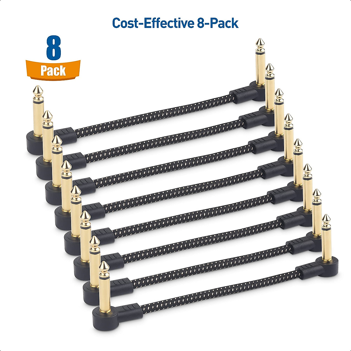 Cable Matters 8-Pack 6 Inches Braided Guitar Patch Cable (Guitar Effect Pedal Cables) with Gold-Plated Connectors in Black