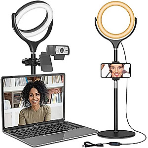Computer Ring Light for Video Conference Lighting, Desktop Ring Lights with Stand for Laptop Zoom Light, Online Virtual Meeting, Video Call, Selfie Light for Phone Video Recording, Makeup, Live Stream