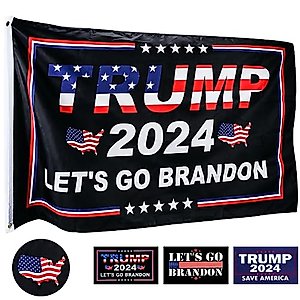 Trump 2024 Flag,Lets Go Brandon- 3 Trump Stickers,FJB Biden Sucks,Lets Go Bandon Flag,3x5 Foot Indoor Outdoor Patriotic Decoration Banner,2 grommets,Double Sided Trump Flag with Vivid Colors FJB
