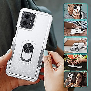 LUTTY Designed for Motorola Moto G 5G 2023 Case, Moto G Power 5G 2023 Case,with 360° Rotate Ring Stand and 2 Screen Protector, Non-Slip Matte Back Military Grade Dual Layer Protective Case, White
