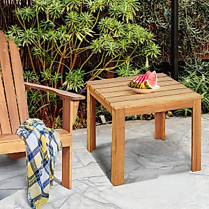 Giantex Outdoor Side Table Set of 2, Acacia Wood Adirondack End Tables W/Oil Finished, 220lbs Weight Capacity, Square for Patio, Backyard, Garden, Poolside & Balcony (2, Natural)