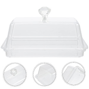 Hemoton Flip Top Butter Dish Butter Dish Acrylic Clear Butter Keeper Box Butter Holder Countertop Butter Container with Crystal Lid Handle Cover