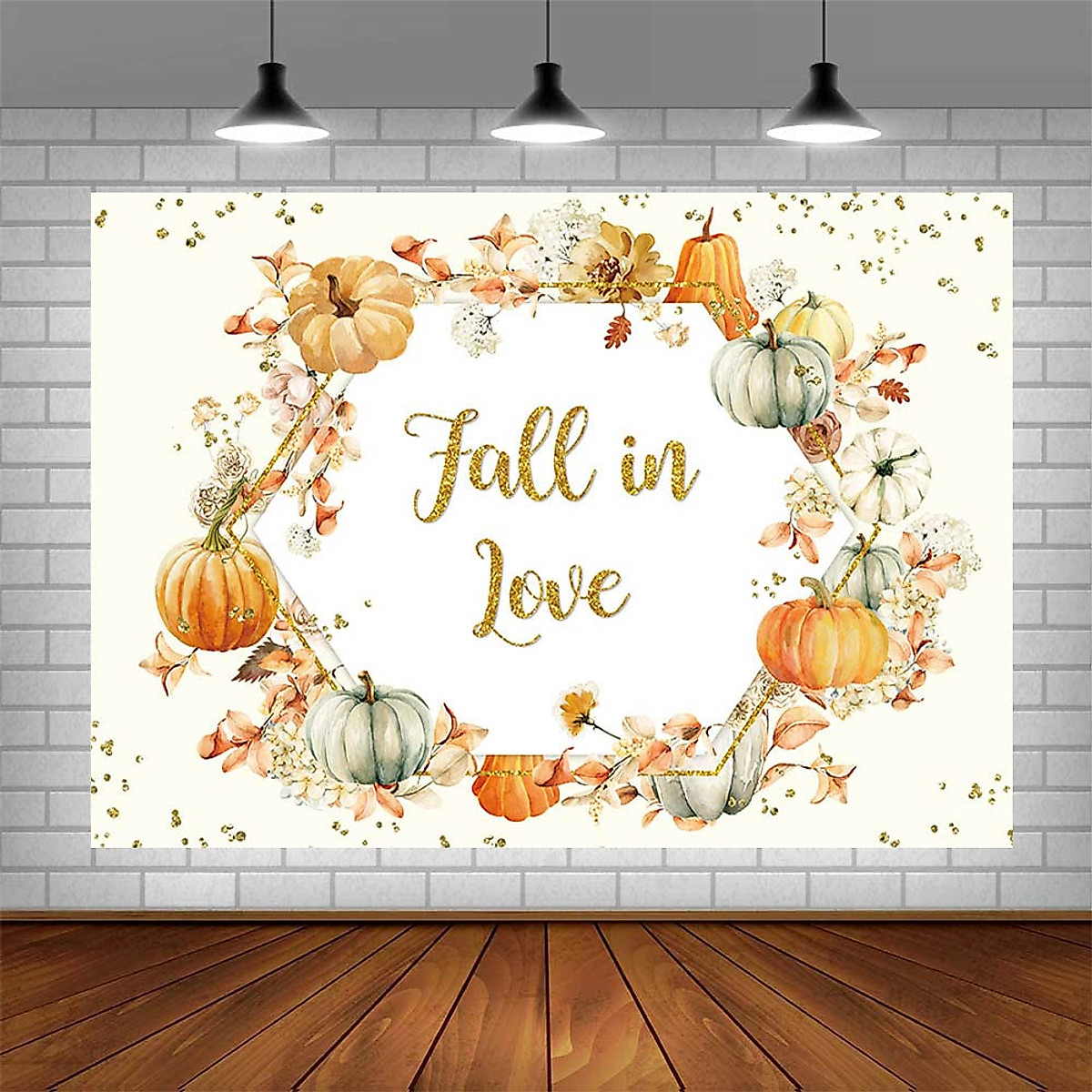 ABLIN 7x5ft Fall in Love Backdrop Autumn Pumpkin Flowers Photography Background Wedding Love Engagement Bridal Shower Party Decorations Banner Photo Booth Props