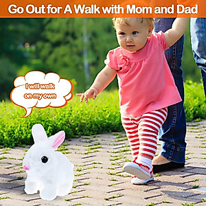 Bunny Toys Interactive Electronic Pet Toys Bunnies Can Walk and Talk, Easter Plush Stuffed Bunny Toy Walking Rabbit Educational Toys for Kids, Interactive Bunny Hopping Wiggle Ears Twitch Nose(White)