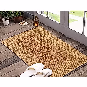 Jute Braided Natural Rug 2’X3' -Natural Linen Colour, Hand Woven & Reversible for Living Room Kitchen Entryway Rug, Jute Burlap Braided Rag Rug 24x36 inch, Farmhouse Rag Rug, Rustic Rug