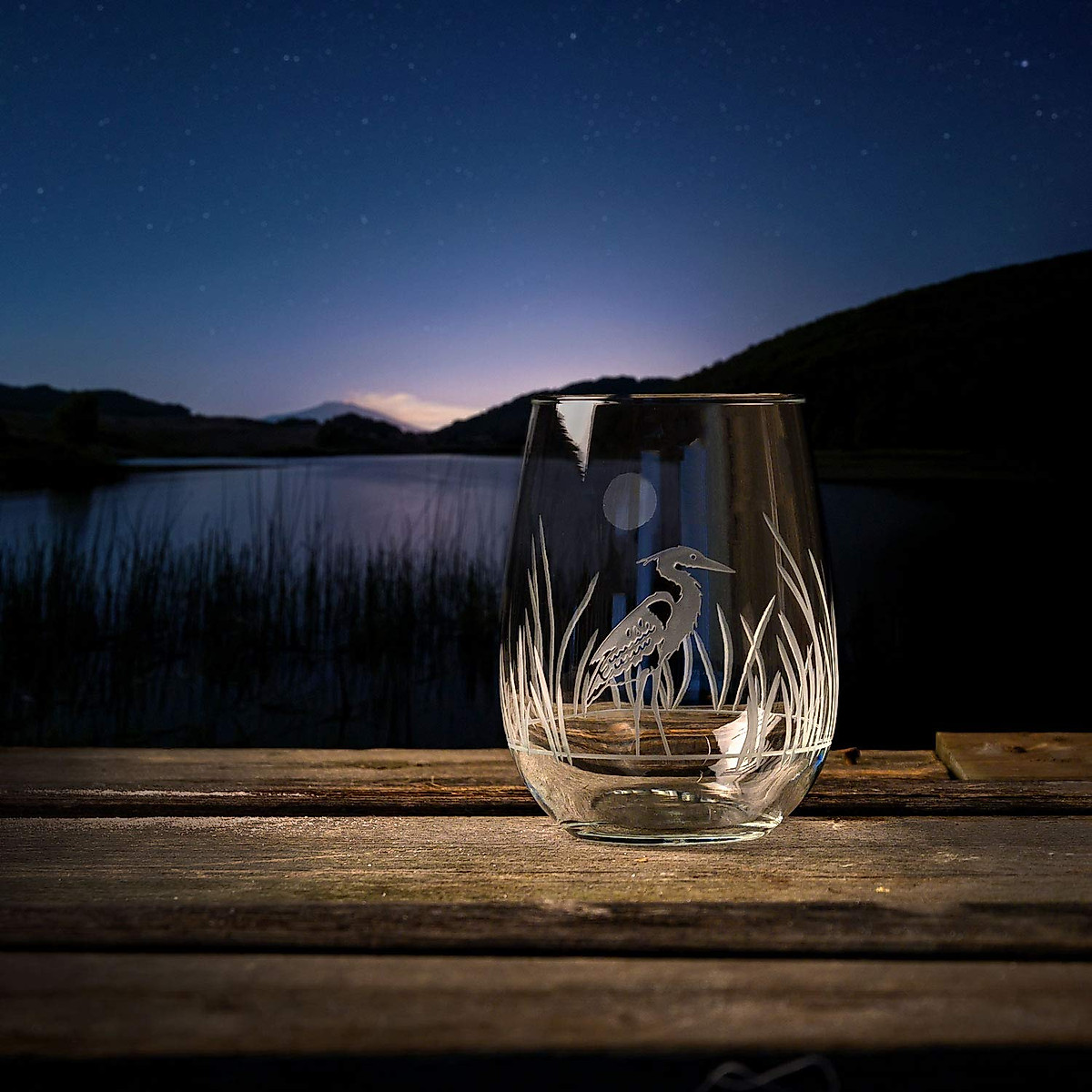 Rolf Glass Heron Stemless Wine Tumbler 18 ounce - Stemless Wine Glasses – Lead-Free Glass - Engraved Tumbler Glasses - Made in the USA (Set of 2)