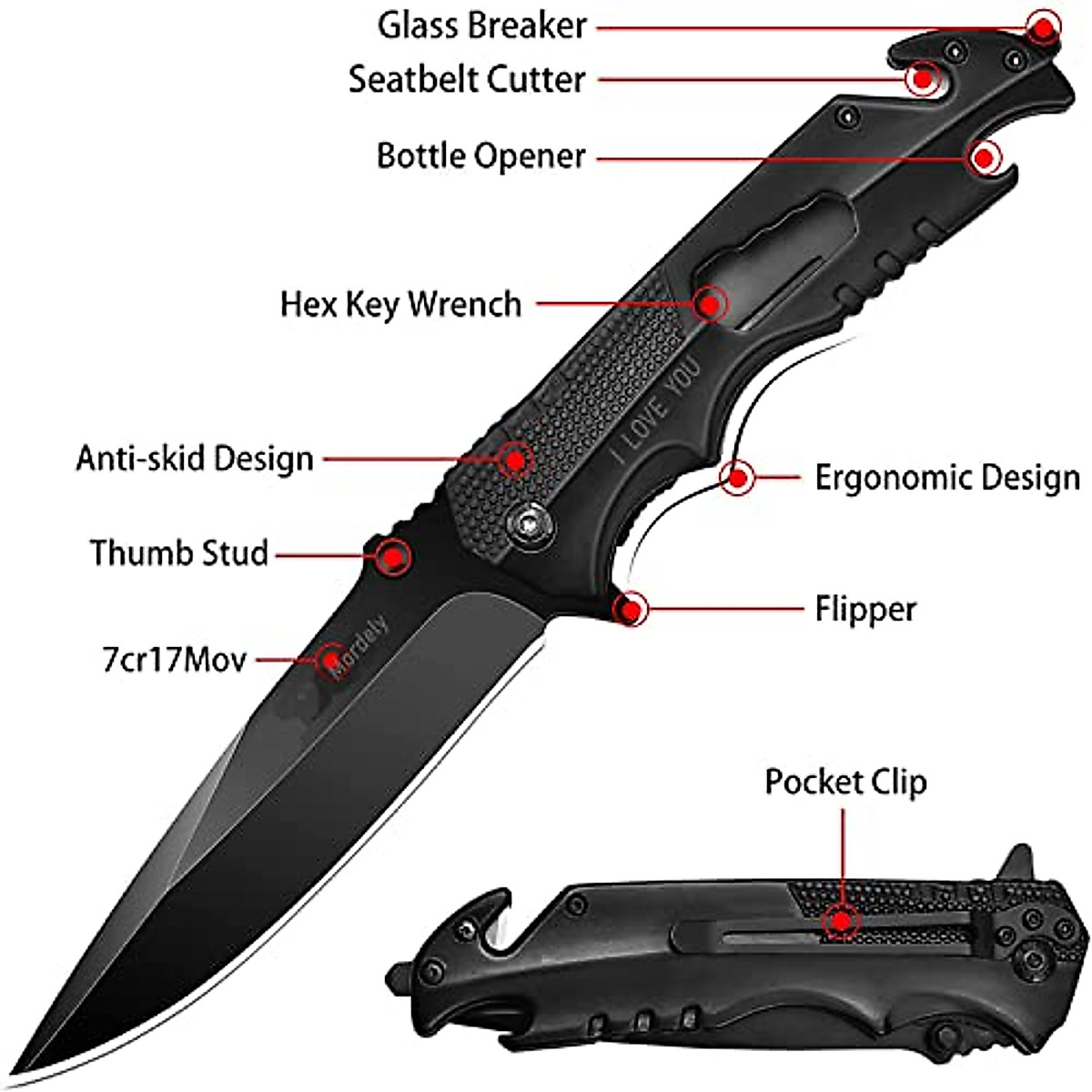 Engraved Pocket Knife Gift For Men, Everyday Carry, Personalized Boyfriend Gift, Christmas Gifts For Men, Fathers Day, Hunting Knives (Blace)