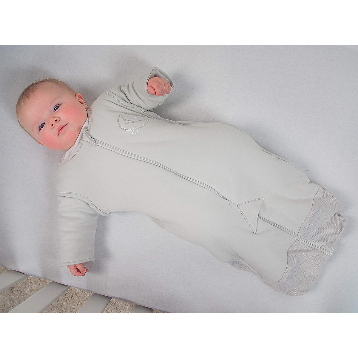 Baby Brezza 3-in-1 Baby Sleepsuit - Unique Swaddle Transition Sleepsuit - Breathable with Mesh Panels - Converts Between Sleepsuit, Wearable Blanket & Sleep Vest, 3-6 Months, Grey