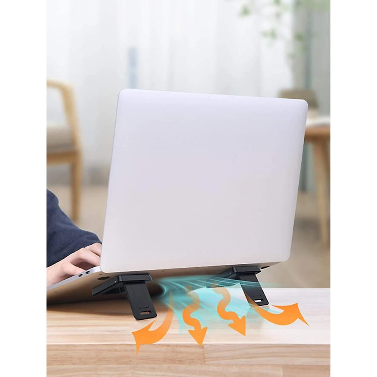 Mini Laptop Stand, Keyboard Riser Stand, Invisible Ergonomic Laptop Holder Stand Riser, Foldable Tablet Pad Phone Stand, Cooler (2PCS) (Black)