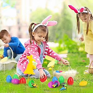 Easter Eggs Prefilled with 12 PCS Dinosaur Toys Figures, Colorful Easter Egg Fillers, Cake Toppers, Easter Basket Stuffers Toy Gifts Party Favor for Kids (Pull Back Cars)