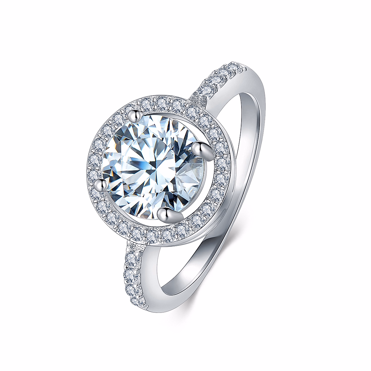 BORUO 925 Sterling Silver Ring, 8mm Cubic Zirconia CZ Eternity Engagement Wedding Band Ring Size 9