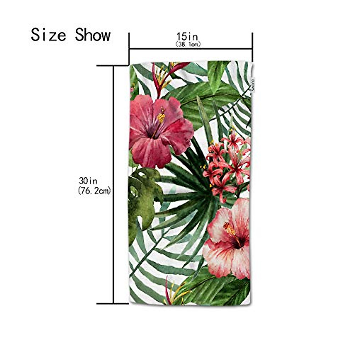 HGOD DESIGNS Tropical Flower Hand Towels,Watercolor Summer Hawaii Palm Tree Leaf and Tropical Plant Flower 100% Cotton Soft Bath Hand Towels for Bathroom Kitchen Hotel Spa Hand Towels 15"X30"