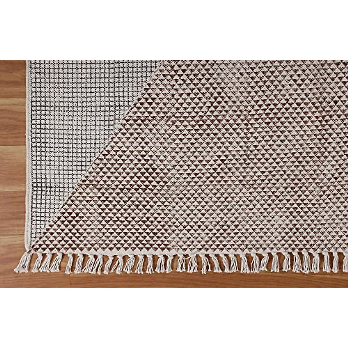 Casavani Hand Block Printed Cotton Dhurrie Abstract Brown & Black Area Rug Doormat Floor Rug Indoor Area Rugs for Bedroom Living Room Laundry Room 4x6 Feet