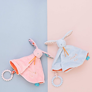 Manhattan Toy Hippity Hop Pink Bunny Soft Baby Lovie with Textured Teether