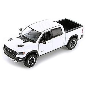 2019 RAM 1500 Rebel Crew Cab Pickup Truck White 1/24 Diecast Model Car by Motormax 79358
