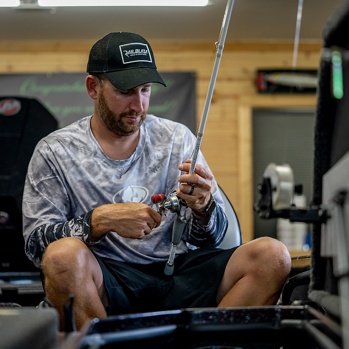 RAILBLAZA Fishing Line Spooling Station for Boats or Kayaks, Adjustable with Pivoting Base for StarPorts, Tracks, or Fixed Mounts