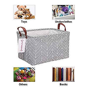 QUEENLALA Rectangular Laundry Hamper/Foldable Nursery Laundry Basket for Organizing/Storage Bin Baskets/Children Toy Office Bedroom/Toy Bin Closet Shelf Baskets（Rec-Grey Wheat）