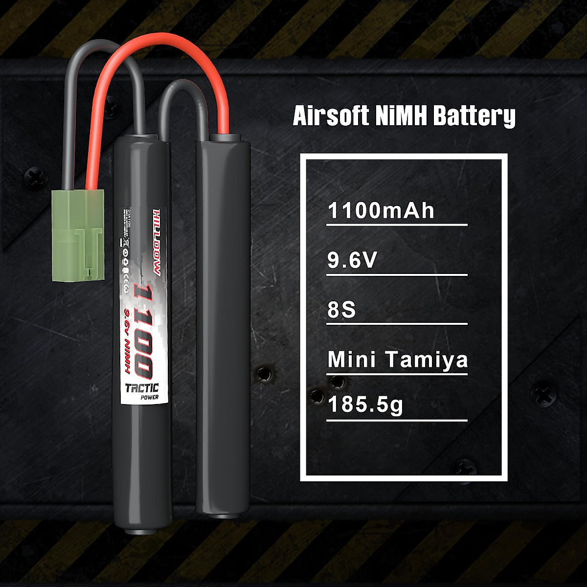 Hilldow 9.6V Airsoft Battery 1100mAh 20C with Mini TMY for Airsoft Guns Rifle Model (M13)